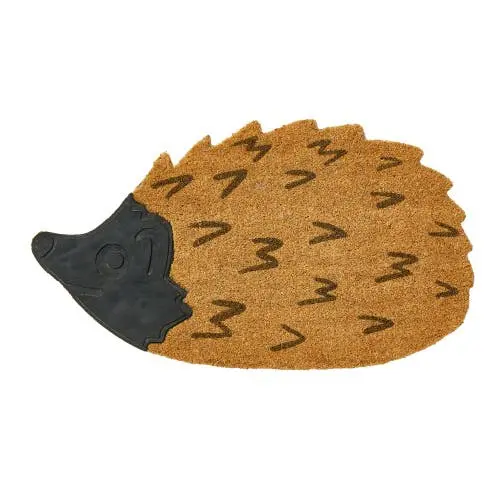 TAG Hedgehog Shaped Non Slip Coir Door Mat Everyday Rug - Brown