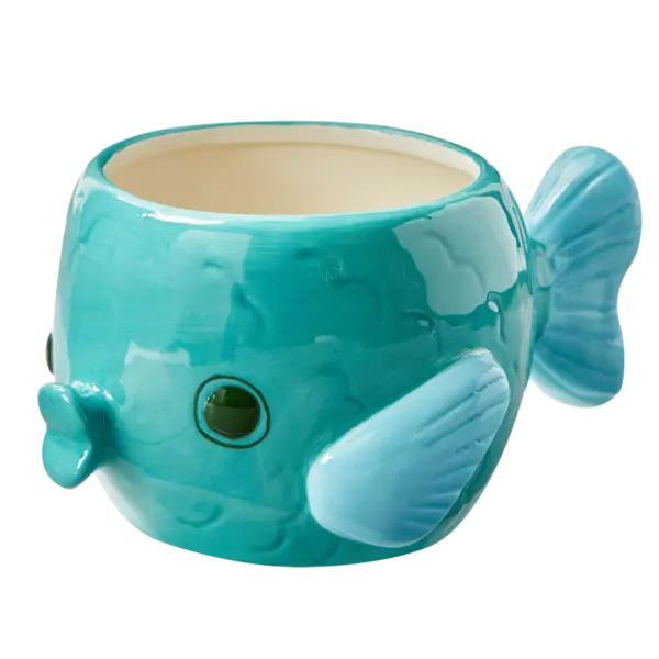 TAG Fish 4" Planter Teal Earthenware Summer - Blue