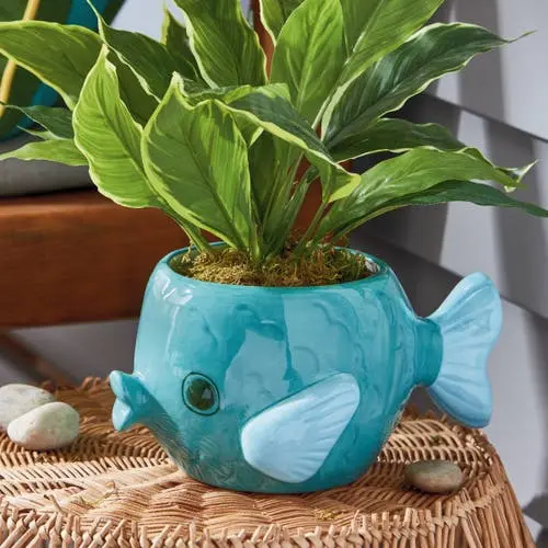 TAG Fish 4" Planter Teal Earthenware Summer