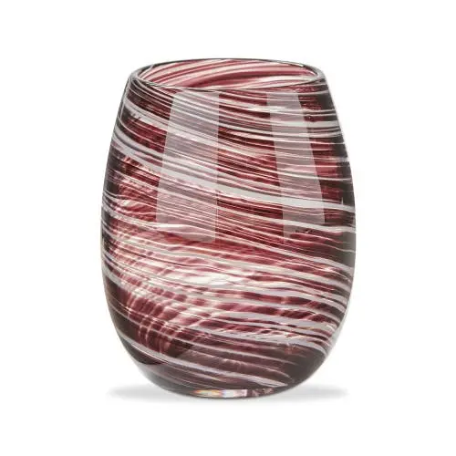 TAG Plum Swirl Stemless Wine Glass Dishwasher Safe - Purple