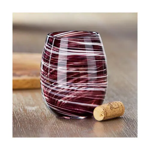 TAG Plum Swirl Stemless Wine Glass Dishwasher Safe