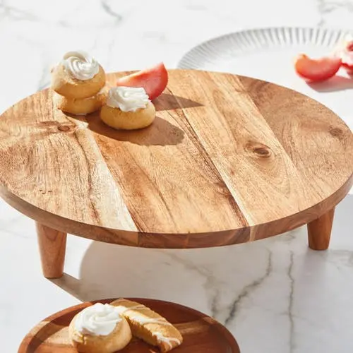 TAG Arc Round Footed Server Natural Acacia Wood Everyday Serving Tray