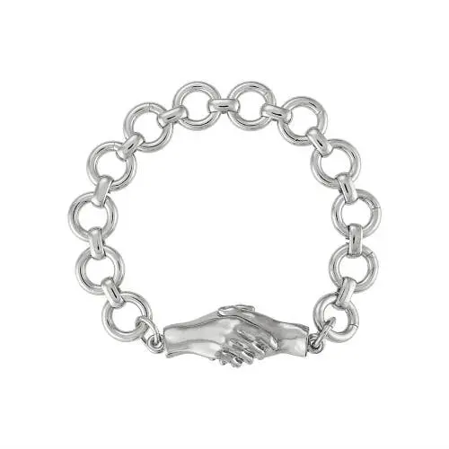 MLE Gentlewoman's Agreement Bracelet With Clasped-hand Motif - Metallic Silver