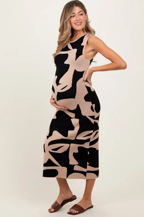 PINKBLUSH Abstract Print Knit Sleeveless Midi Dress