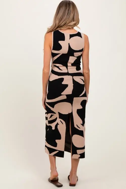 PINKBLUSH Abstract Print Knit Sleeveless Midi Dress