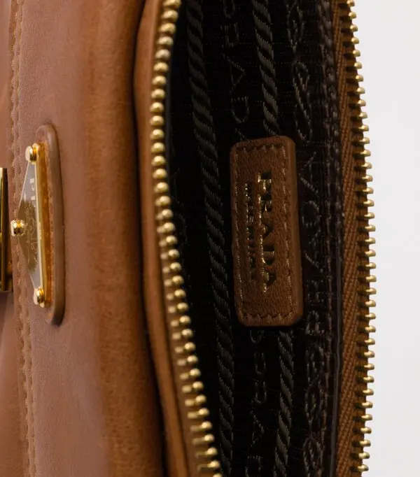 Prada Leather Chain Wallet - Brown