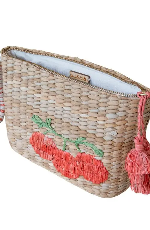 Likhâ Embroidered Straw Wristlet Pouch