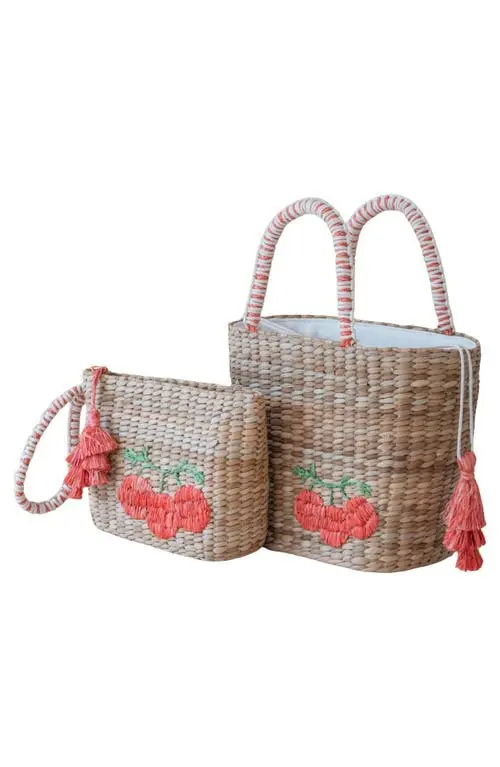 Likhâ Embroidered Straw Wristlet Pouch