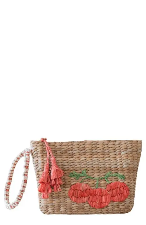 Likhâ Embroidered Straw Wristlet Pouch - Natural