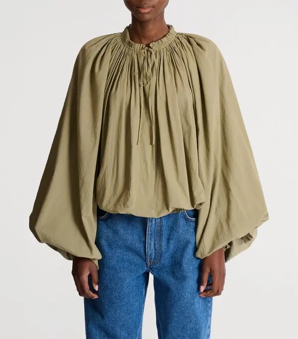 Balmain Cotton Peasant Blouse With Tie Neck