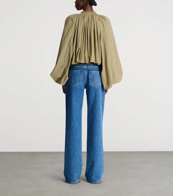 Balmain Cotton Peasant Blouse With Tie Neck