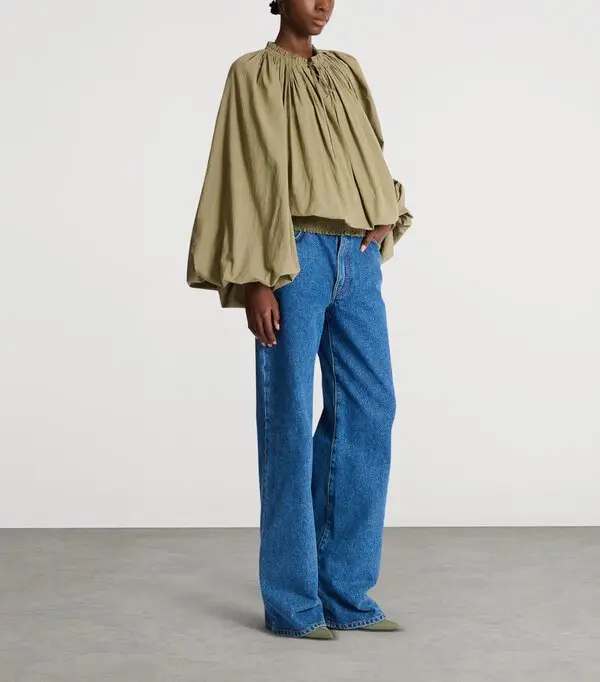Balmain Cotton Peasant Blouse With Tie Neck