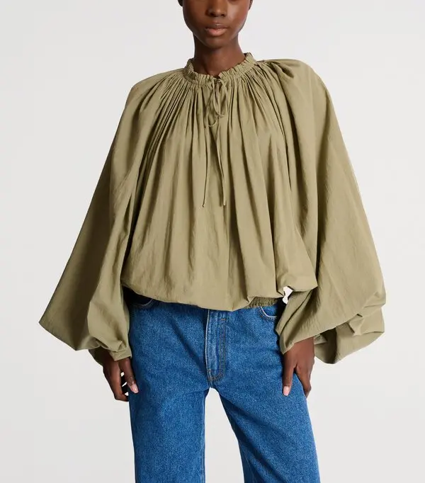 Balmain Cotton Peasant Blouse With Tie Neck