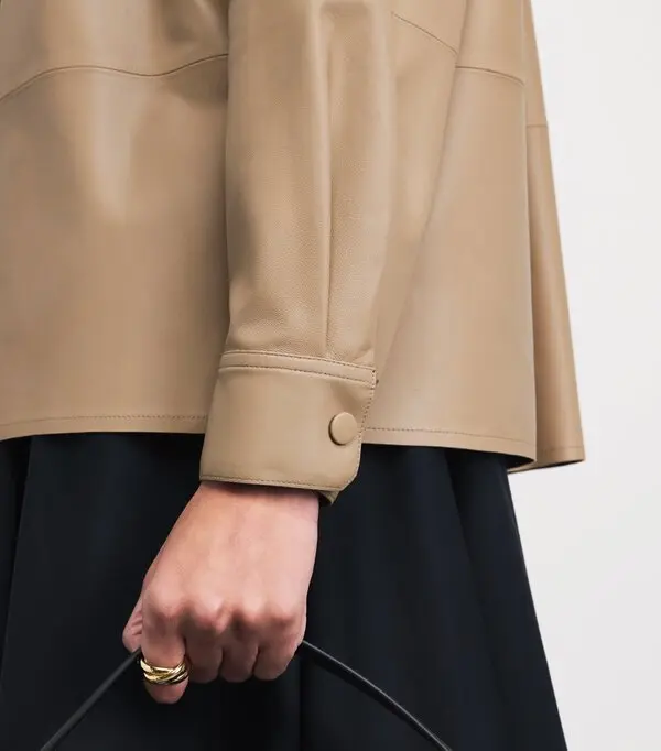 YVES SALOMON Lambskin Leather Band Collar Shirt Jacket