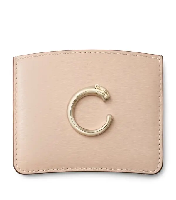 Cartier Leather Panthère C De Card Holder - Beige