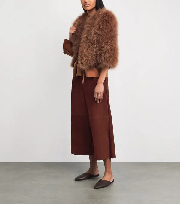 YVES SALOMON Calfskin Suede Cropped Palazzo Trousers