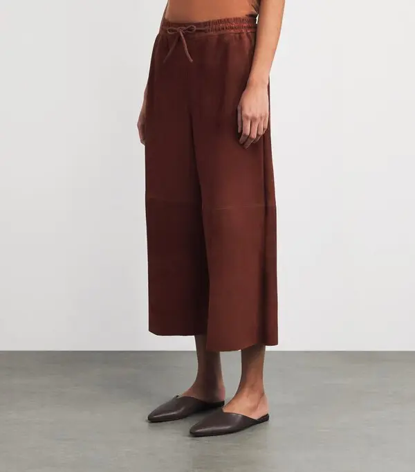 YVES SALOMON Calfskin Suede Cropped Palazzo Trousers
