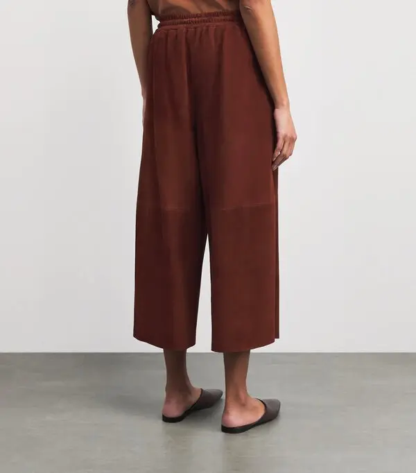 YVES SALOMON Calfskin Suede Cropped Palazzo Trousers