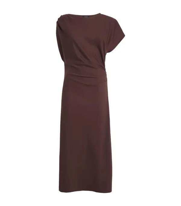 YVES SALOMON Asymmetrical Draped Midi Dress In Cotton-silk