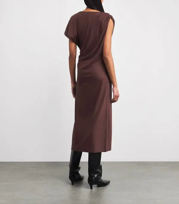 YVES SALOMON Asymmetrical Draped Midi Dress In Cotton-silk