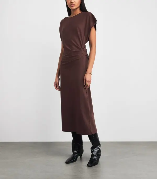 YVES SALOMON Asymmetrical Draped Midi Dress In Cotton-silk