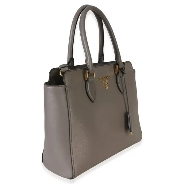 Prada Saffiano Leather Top Handle Tote - Gray