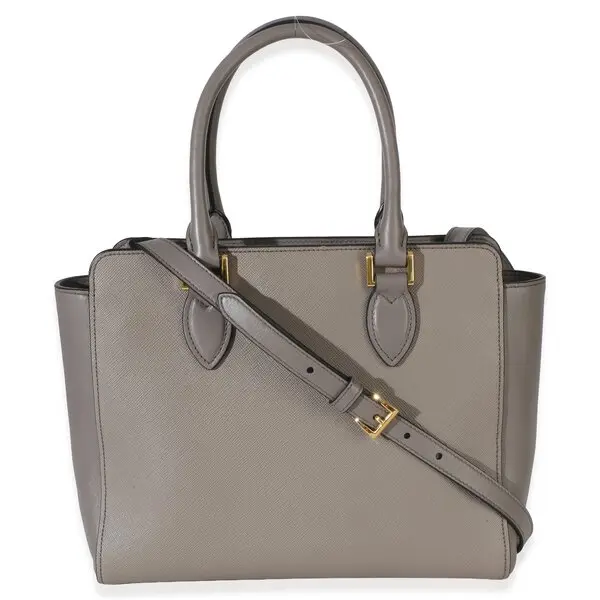 Prada Saffiano Leather Top Handle Tote - Gray