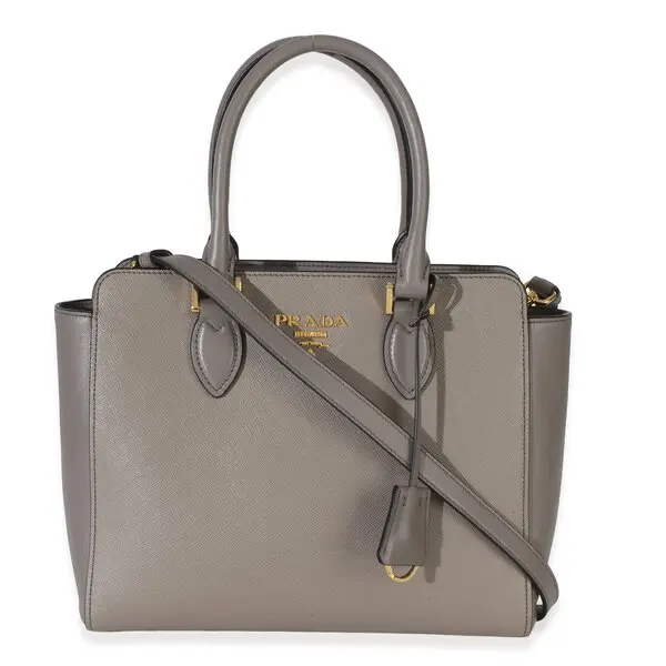 Prada Saffiano Leather Top Handle Tote - Gray