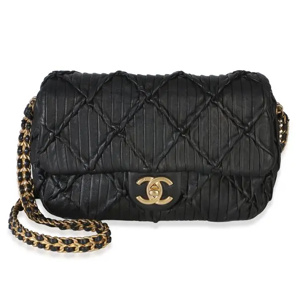 Chanel Lambskin Pleated Soul Flap Bag With Gold-tone Hardware - Black