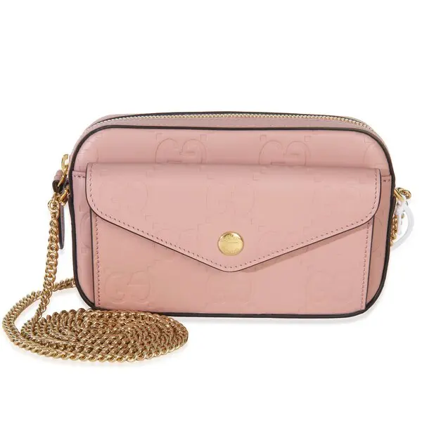 Gucci Light Calfskin Debossed Gg Super Chain Wallet - Pink