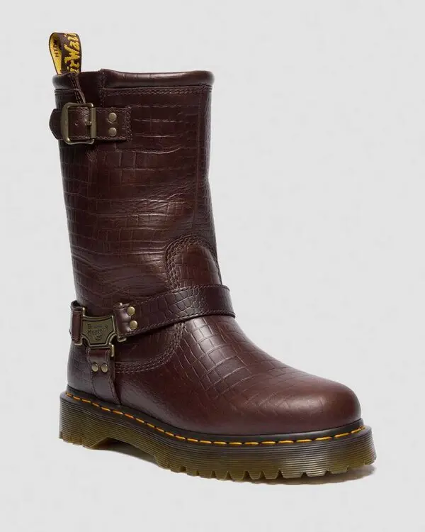 Dr. Martens Anistone Hi Embossed Reptile Leather Boots - Brown