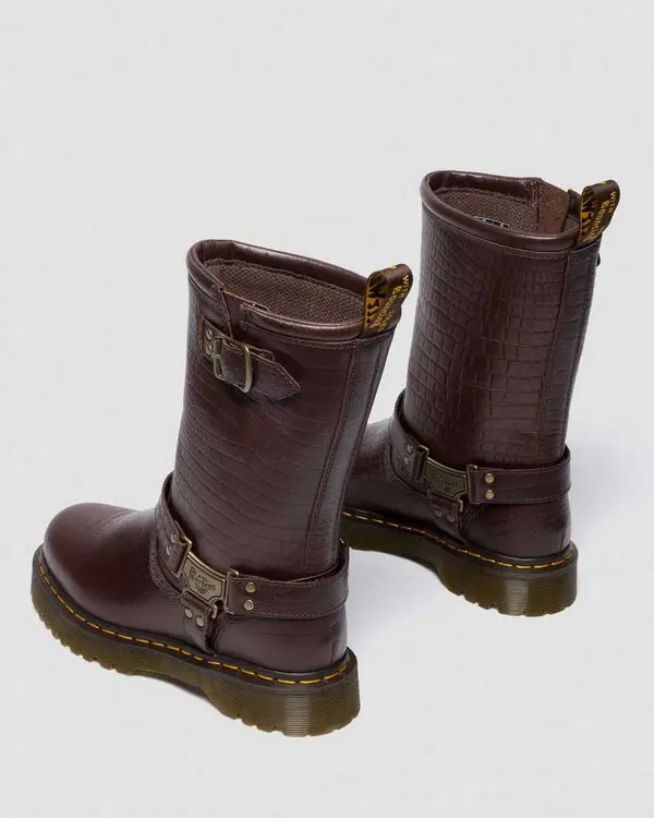 Dr. Martens Anistone Hi Embossed Reptile Leather Boots - Brown