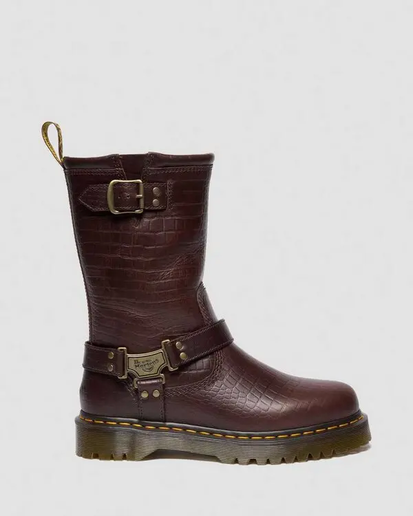 Dr. Martens Anistone Hi Embossed Reptile Leather Boots - Brown