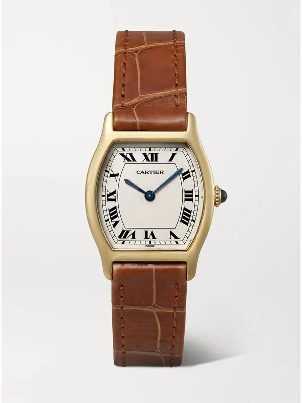 STEPHANIE WINDSOR Cartier Vintage 1990s Tortue Hand-wound 23mm 18-karat And Alligator Watch - Gold