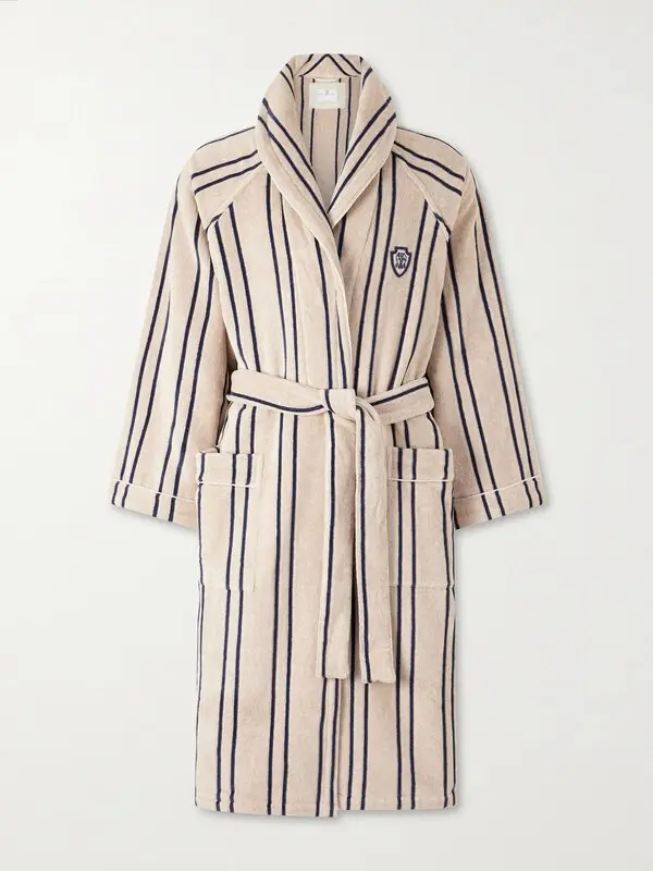 Brunello Cucinelli Logo-appliquéd Striped Cotton-terry Robe - Neutrals