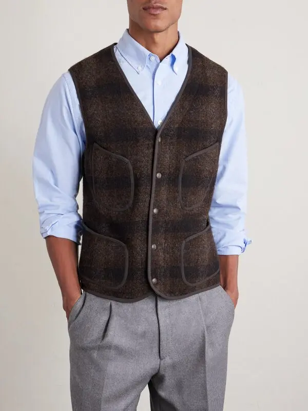 Ralph Lauren Slim-fit Checked Wool And Cotton-blend Vest