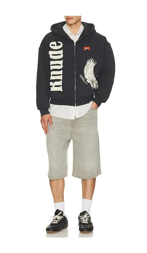 Rhude Baggy Traxedo Denim Shorts - Light Grey