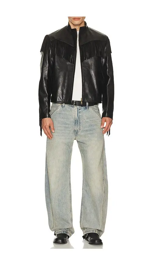 AUSTIN POST Leather Fringed Western Cafe Racer Jacket