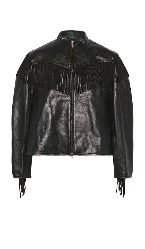 AUSTIN POST Leather Fringed Western Cafe Racer Jacket