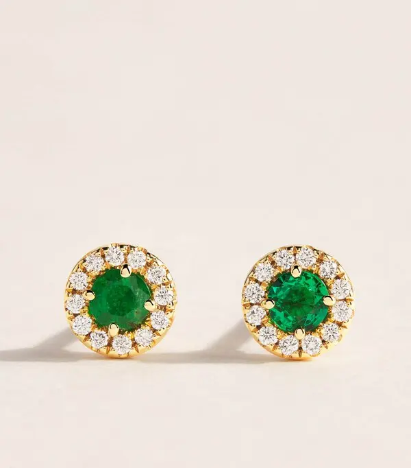 SUZANNE KALAN Diamond And Emerald Stud Earrings In Yellow - Gold