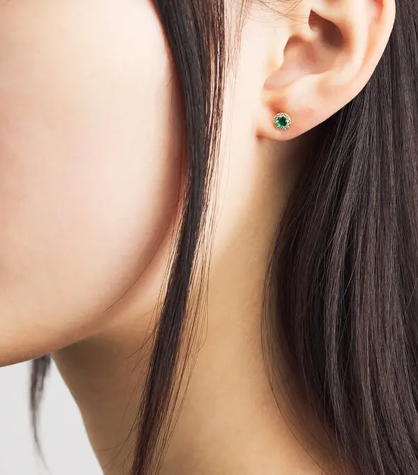 SUZANNE KALAN Diamond And Emerald Stud Earrings In Yellow