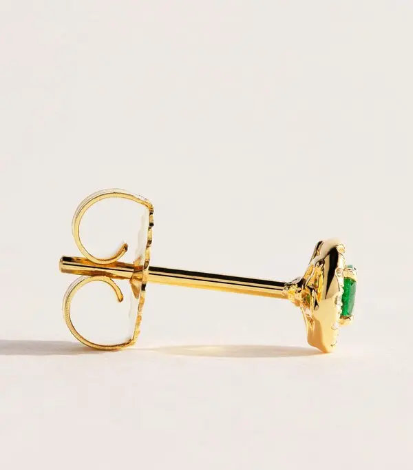 SUZANNE KALAN Diamond And Emerald Stud Earrings In Yellow