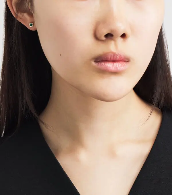 SUZANNE KALAN Diamond And Emerald Stud Earrings In Yellow