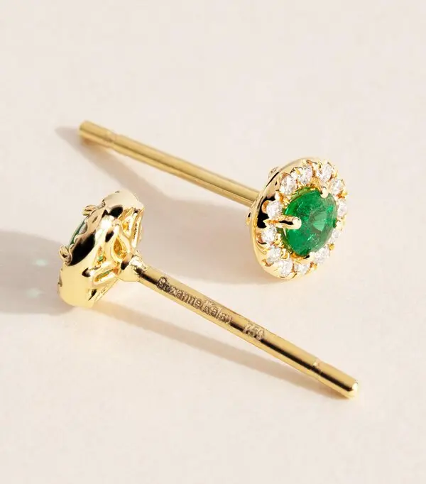 SUZANNE KALAN Diamond And Emerald Stud Earrings In Yellow