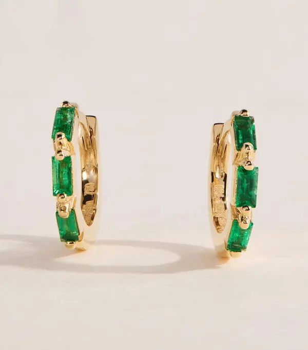SUZANNE KALAN Yellow Emerald Baguette Triple Huggie Earrings - Gold