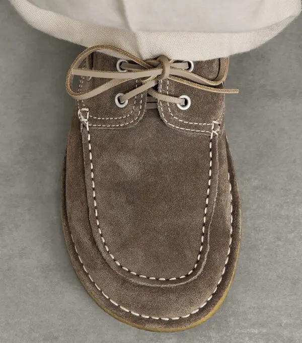 AMI Paris Suede Boat Shoes With Logo Detail - Brown