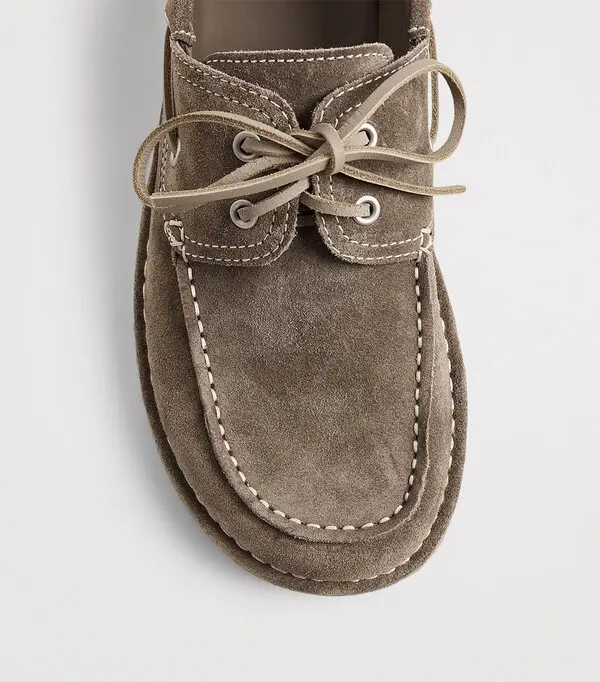 AMI Paris Suede Boat Shoes With Logo Detail - Brown