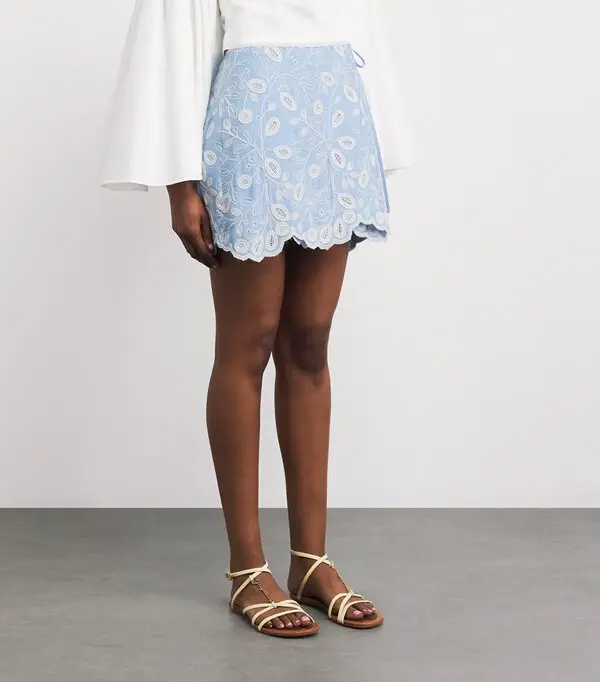 Simkhai Delaney Embroidered Mini Skirt - Blue