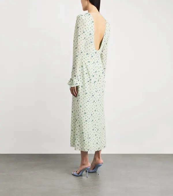 Alessandra Rich Silk Floral Print Maxi Dress