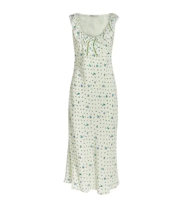 Alessandra Rich Silk Lace-trim Maxi Dress - Blue
